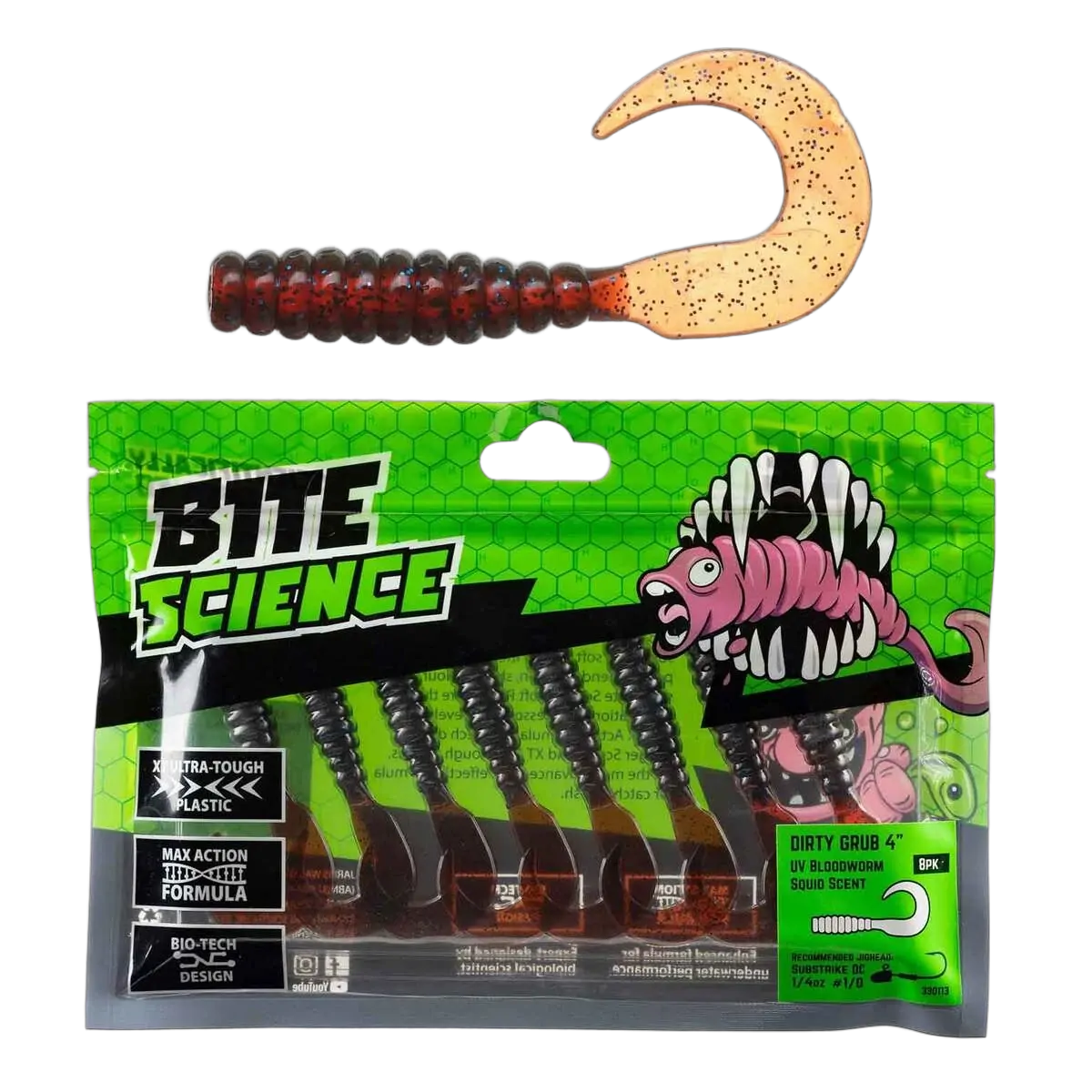 Bite Science Dirty Grub 4" UV Bloodworm - PK/8 | Outback Equipment
