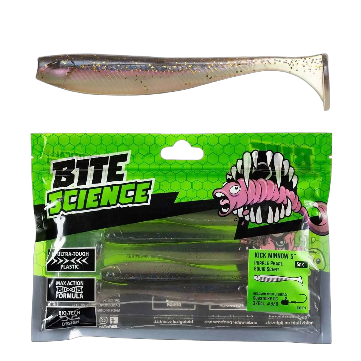 Bite Science Kick Minnow 5" Purple Pearl - PK/5 | Outback Equipment