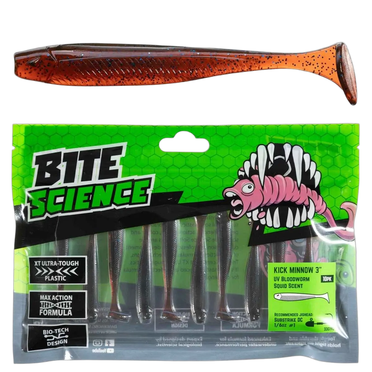 Bite Science Kick Minnow Lures 3" Uv Bloodworm - PK/10 | Outback Equipment