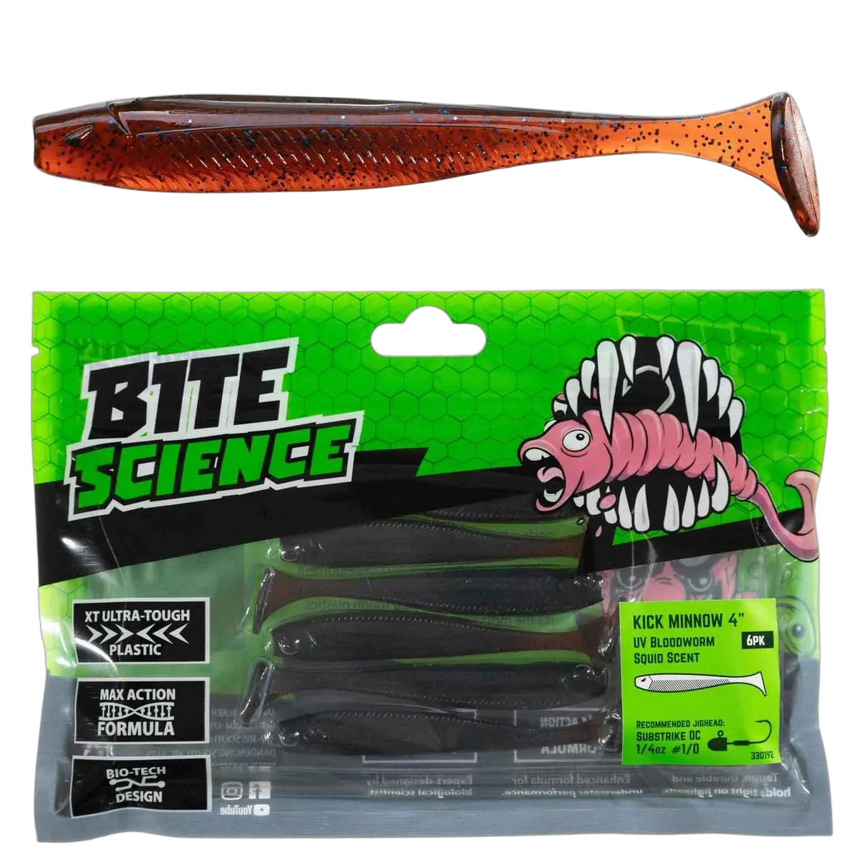 Bite Science Kick Minnow Lures 4" Uv Bloodworm - PK/6 | Outback Equipment