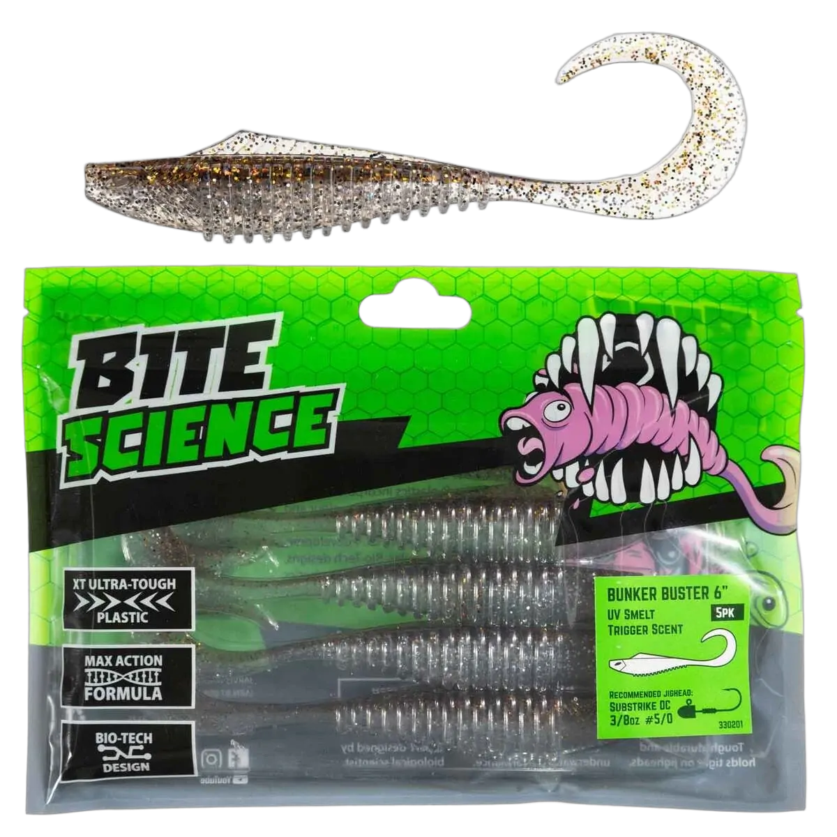 Bite Science Bunker Buster Lures 6" Uv Smelt - PK/5 | Outback Equipment