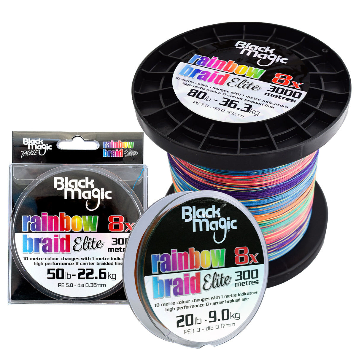 Black Magic Rainbow Braid Elite 8X-40Lb-3,000M | Outback Equipment