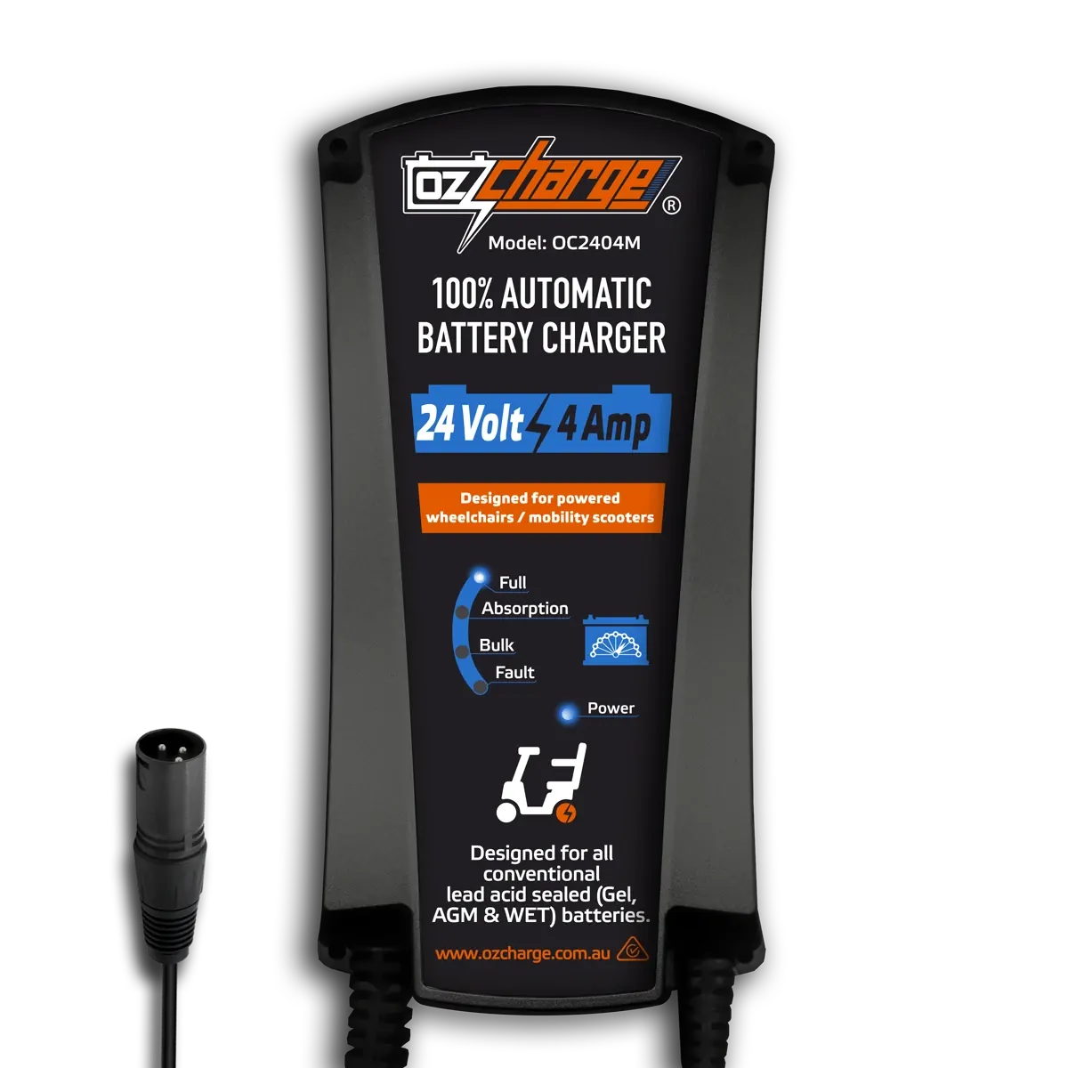 Ozcharge 24V 4A Mobility Battery Charger - 3 Pin Xlr Type Connector ...