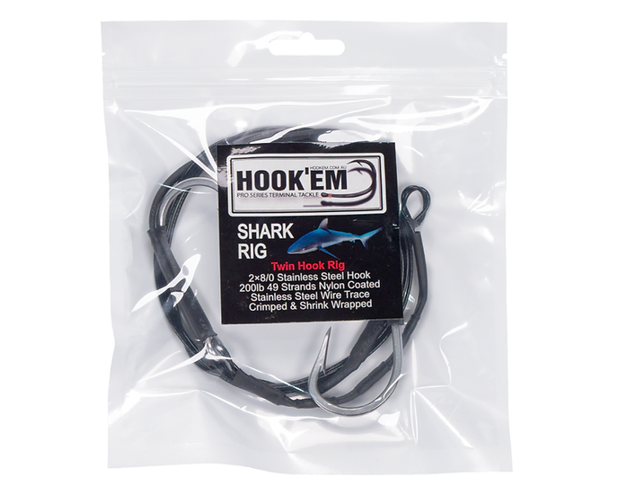Hookem Shark Rig 8/0 Double Hook Rig Black Coated Stainless Wire 200Lb ...